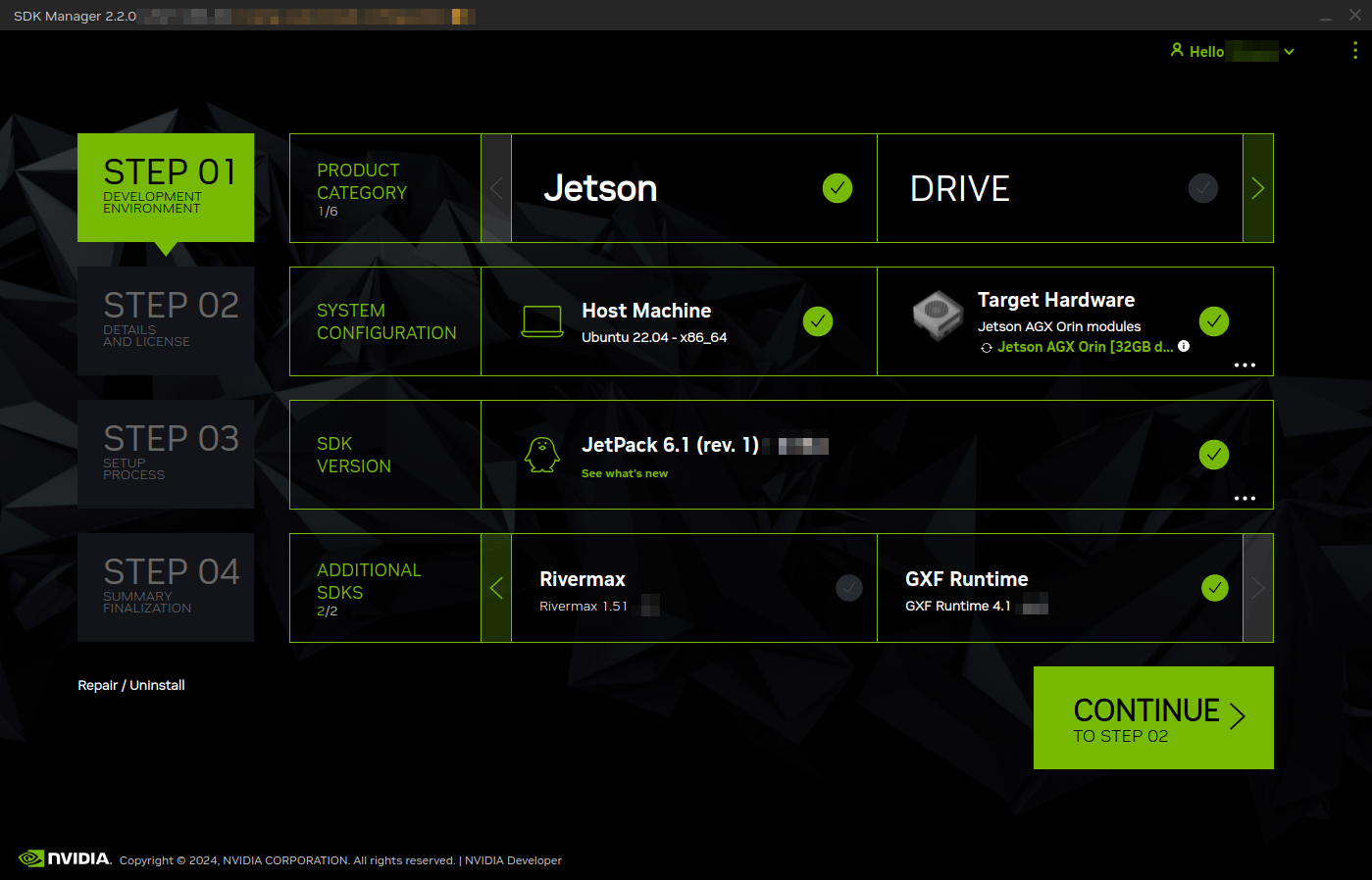 Install GXF Runtime Software with SDK Manager — SDK Manager